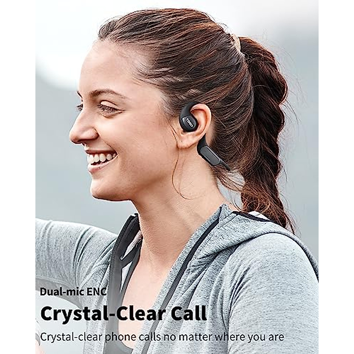 TOZO OpenReal Open Ear Headphones Bluetooth 5.3 Air Conduction Wireless Headphones Sport Earbuds with Premium Sound, Dual-Mic Call Noise Reduction Earphones with Hair Band for Running Cycling Black