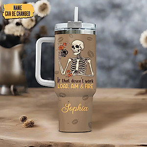 Hyturtle Personalized Goth Skull Tumbler - Gifts For Skeleton Lovers - Horror Lovers Gifts - Halloween Holiday Gifts For Women - Skeleton Gifts - Custom Name Travel Coffee Cup 40oz With Lid And Straw