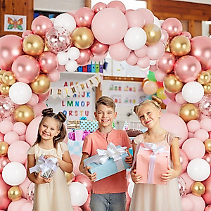 Grcypa Rose Gold Balloon Garland Arch Kit with Pink Rose Gold Balloons White Gold Confetti Balloons for Birthday Bridal Wedding Girl Baby Shower Graduation Anniversary Bachelorette Party Decorations