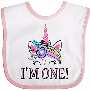 inktastic First Birthday Unicorn Outfit for Girl Baby Bib White and Pink 3e31d