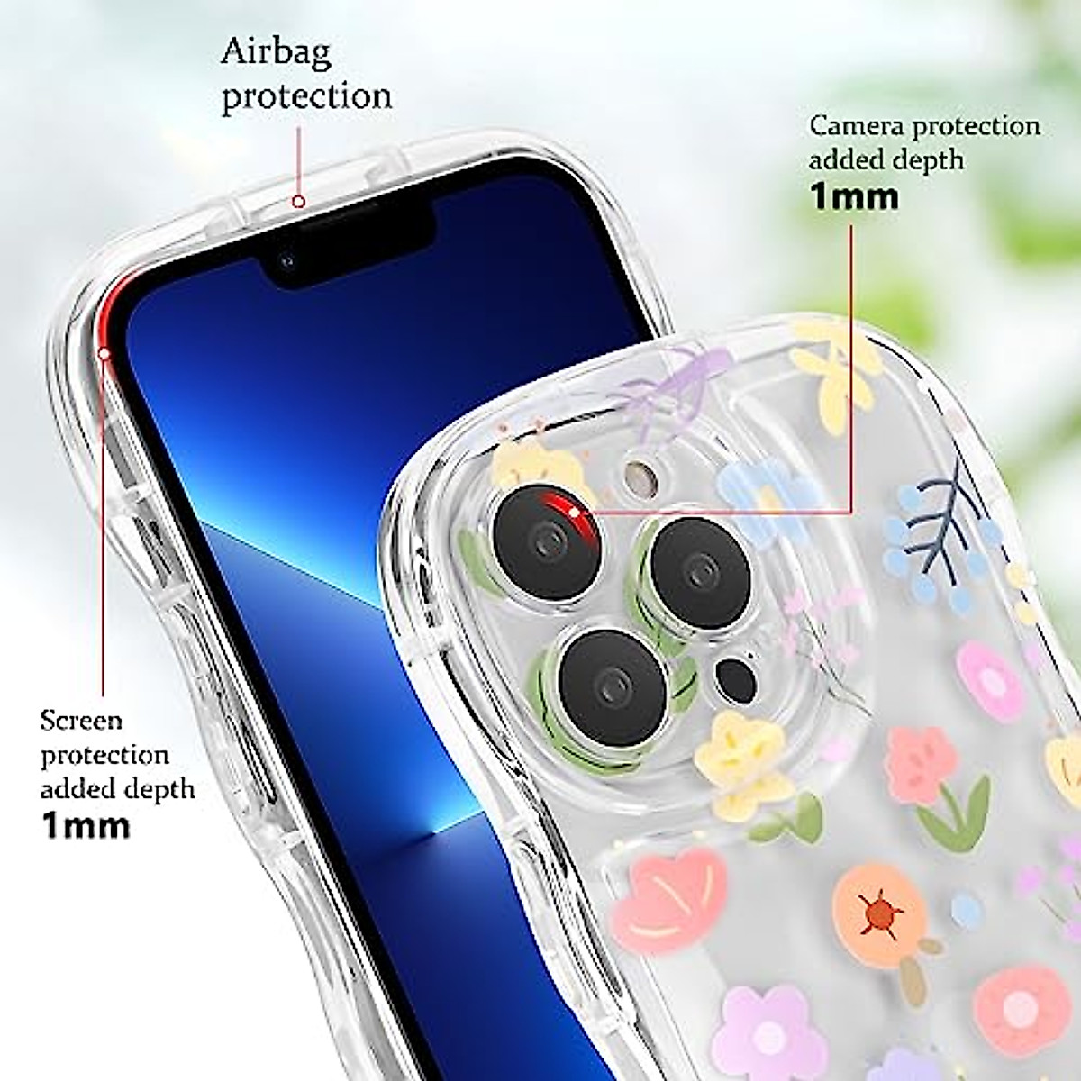 Newseego for iPhone 13 Pro Max Case, Cute Colorful Flower Curly Wave Clear Case with Lovely Flower Bracelet Chain for Women Girls Soft TPU Shockproof Protective Case Cover for iPhone 13 Pro Max