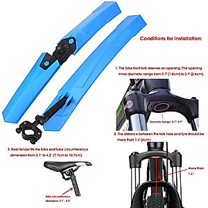 Bike Fenders Set Front Rear Mud Guard Tire Tyre Mud Flaps Fender Folding Quick Release With Led Light/ Warn Taillight ClipOn Splashboard Protector for Mountain BMX Racing Touring Road Bicycle (blue)