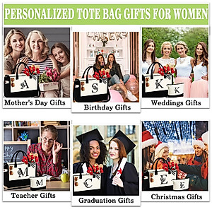 YOOLIFE Retirement Gifts for Women - Initial G Monogrammed Beach Tote Bag with Zipper Makeup Bag Personalized Birthday Gifts Women Her Mom Teacher Friends Female Sister Bridal Shower Bridesmaid Gifts