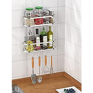 PARAKE Shower Caddy for Bathroom, 2-Pack Self-Adhesive Shower Storage Shelf with 4 Hooks, SUS304 Shampoo Organizer Rack Shower Shelf, Rustproof Large Capacity, for Kitchen Dorm Bath Toilet, Silver