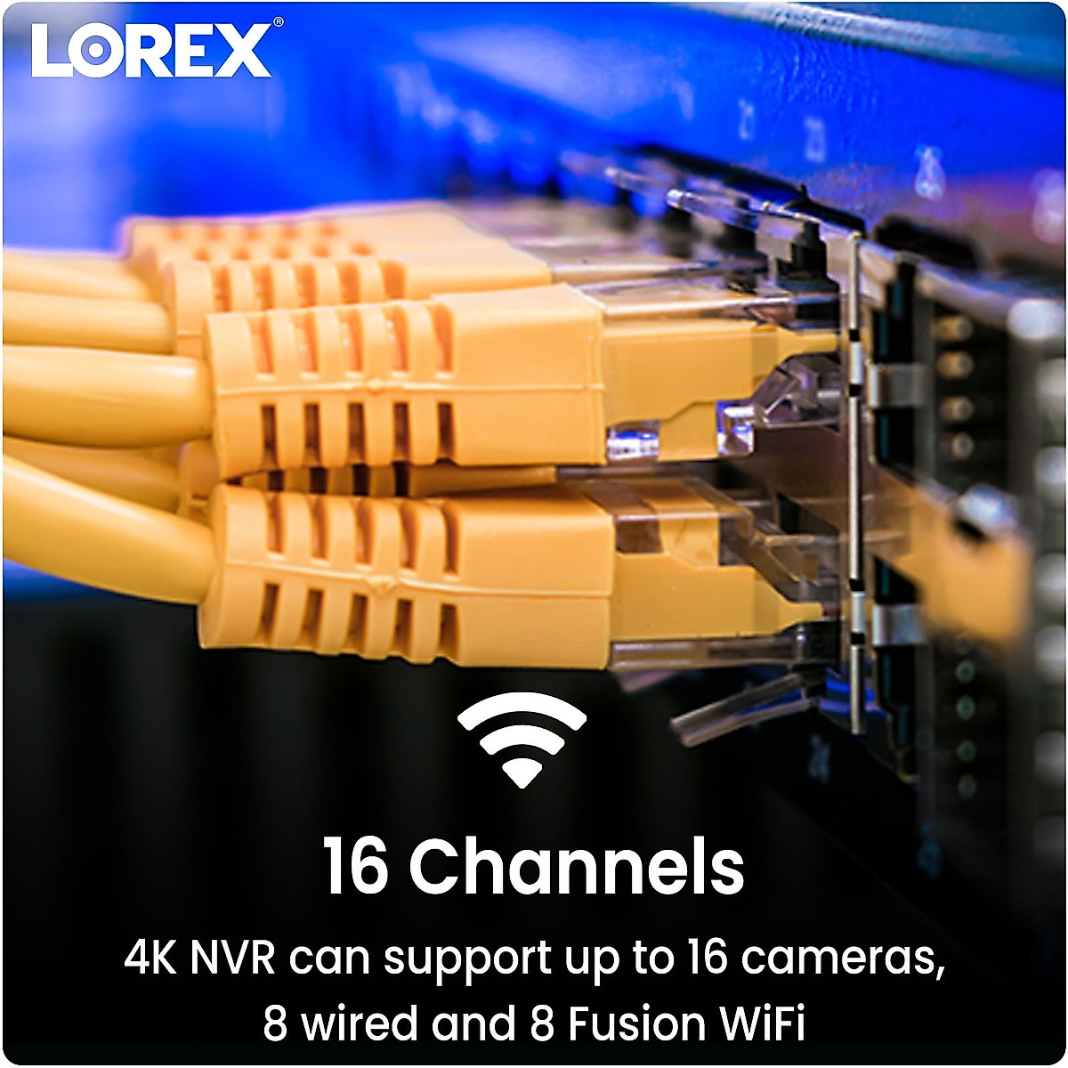 Lorex Fusion 4K Security Camera System with 4TB NVR – 16 Channel (Wired & Fusion WiFi) PoE Wired Home Security System with 7 Bullet IP Cameras – Color Night Vision, Motion Detection