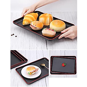 JapanBargain 4127, Large Japanese Serving Tay Plastic Lacquered Tray for Eating Tea Serving Tray Ottoman Coffee Table Tray TV Tray Butler Tray, Black and Red Color, Made in Japan, 19x14-1/2 inch