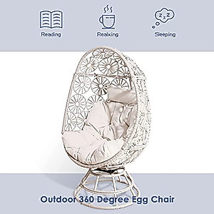 Egg Chair Outdoor Patio Furniture Wicker Swivel Nest Chair for Indoor with Cushion and Pillow