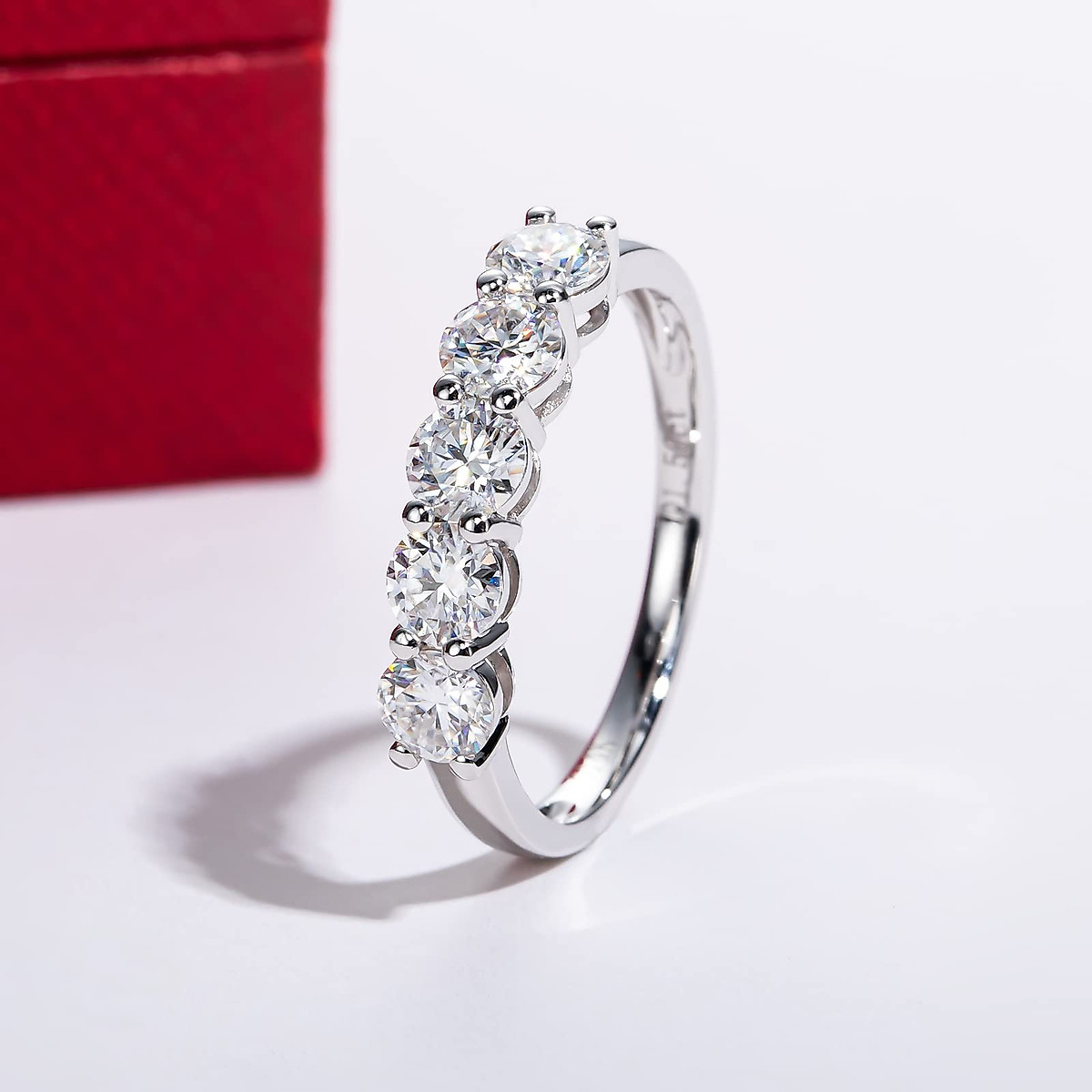 CADYNO 14K White Gold Moissanite Half Eternity Band Ring 1.5ct D Color Lab Grown Created Diamond Solid Real Gold Wedding Engagement Anniversary Promise Ring for Women 7