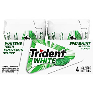 Trident White Spearmint Sugar Free Gum, 4 Bottles of 60 Pieces (240 Total Pieces)