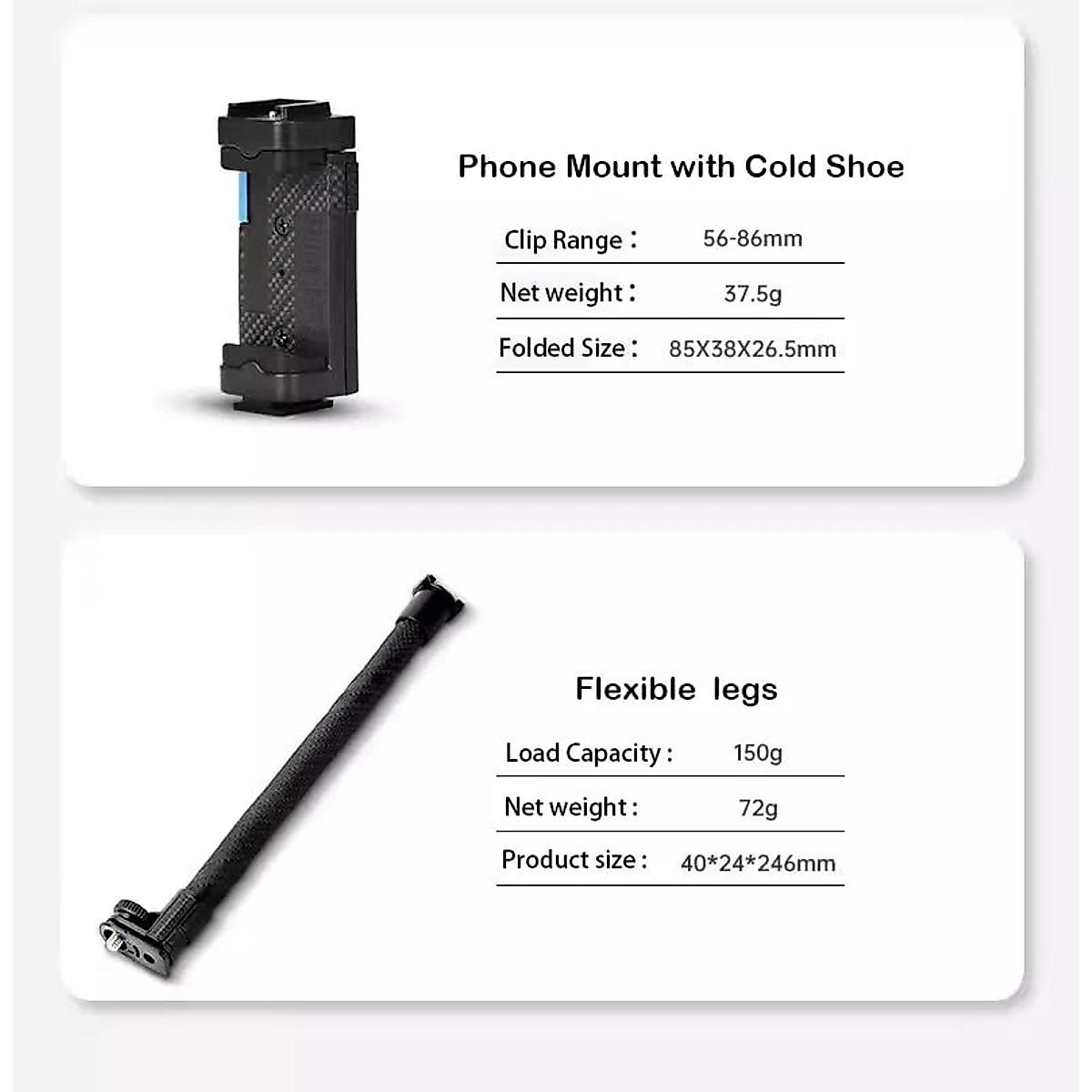 Portable & Sturdy Adjustable Phone Tripod,Cell Phone Mount Easy to Adjust 360° Ball Head, Mini Tripod with Cold Shoe Mount, 1/4'' Screw for Magic Arm,Selfie Stick Stand for Smartphone DSLR Camera