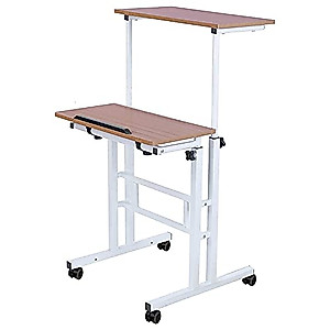 SDADI 2 Inches Carpet Wheels Mobile Standing Desk Stand Up Desk Height Adjustable Home Office Desk with Standing and Seating 2 Modes 3.0 Edition, Dark Grain S001WFDT