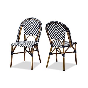 Baxton Studio Celie Dining Side Chair in Navy and White (Set of 2)
