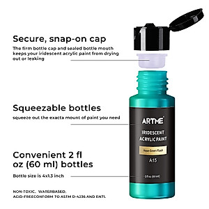 Artme Iridescent Acrylic Paint Set, 20 Chameleon Colors in 2 oz/60ml Bottles, Color-shifting Acrylic Paint, Color Change Paint Perfect for Artists, Beginners on Canvas, Rocks, Wood, Fabric, Ceramic