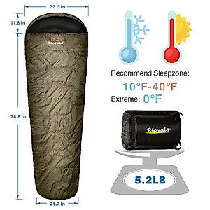 RIOYALO 0°F 0 Degree Winter Sleeping Bags for Adults Cold Weather | Grand-Teton Big and Tall Mummy Sleeping Bag w Compression Sack for Camping Hiking Backpacking | XL 90.6 in | Up to 6 ft 10 in