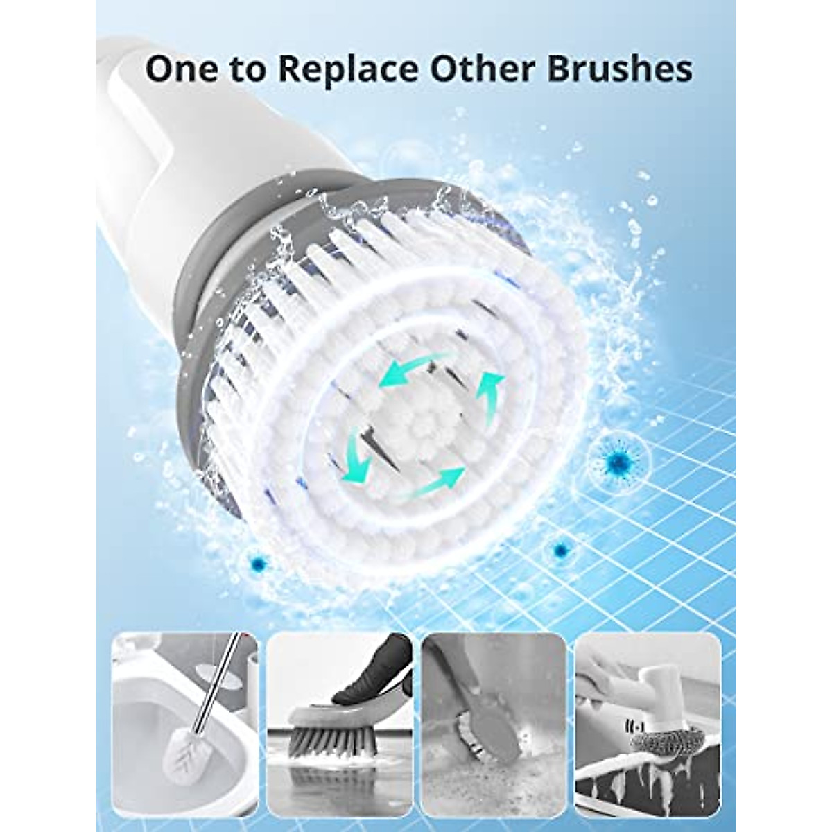 Electric Spin Scrubber, Voweek Cordless Cleaning Brush with Adjustable Extension Arm 4 Replaceable Cleaning Heads, Power Shower Scrubber for Bathroom, Tub, Tile, Floor