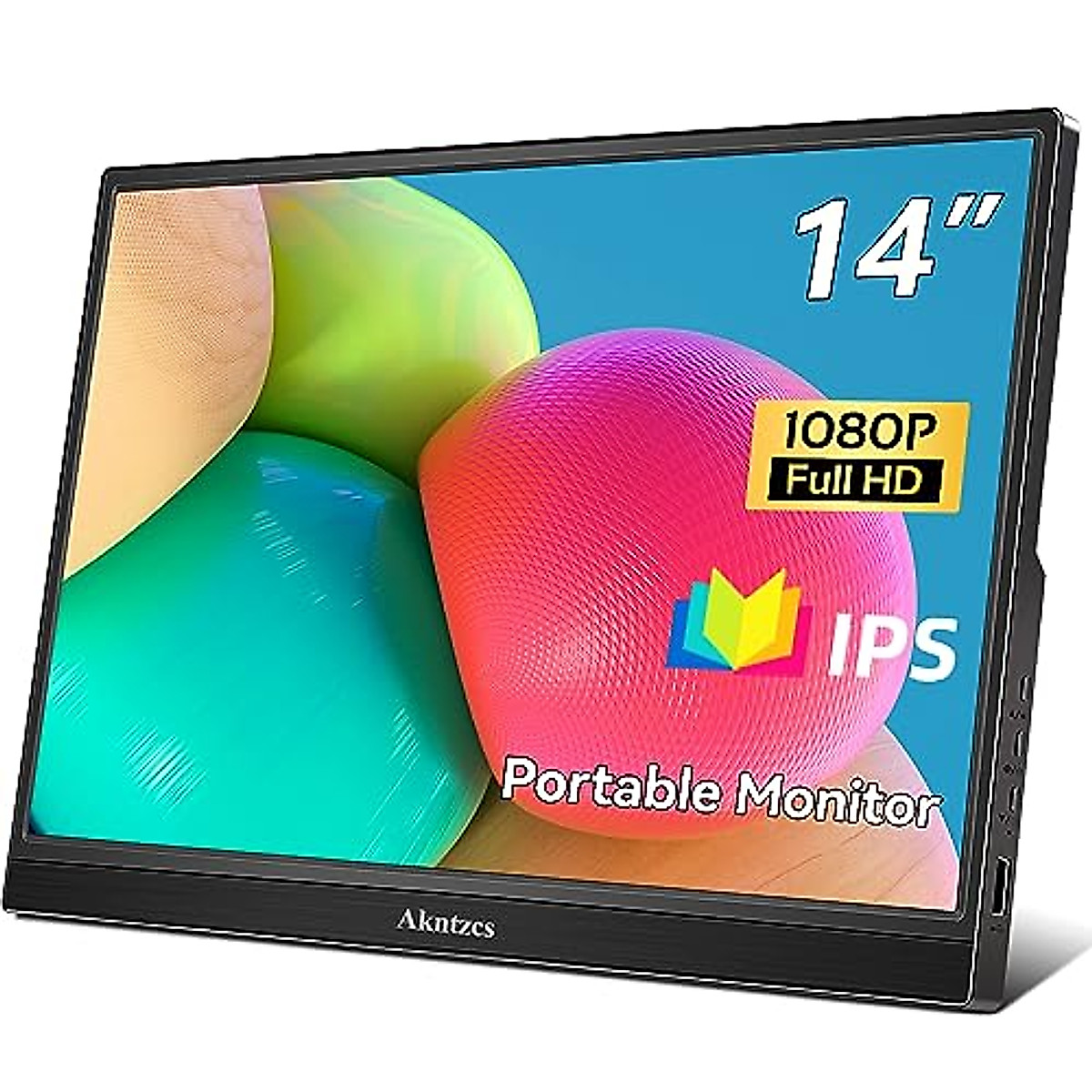 Akntzcs Portable Monitor, 14 Inch FHD 1080P USB-C Laptop Monitor HDMI Computer Display HDR Eye Care IPS Screen, External Travel Monitor for Laptop PC
