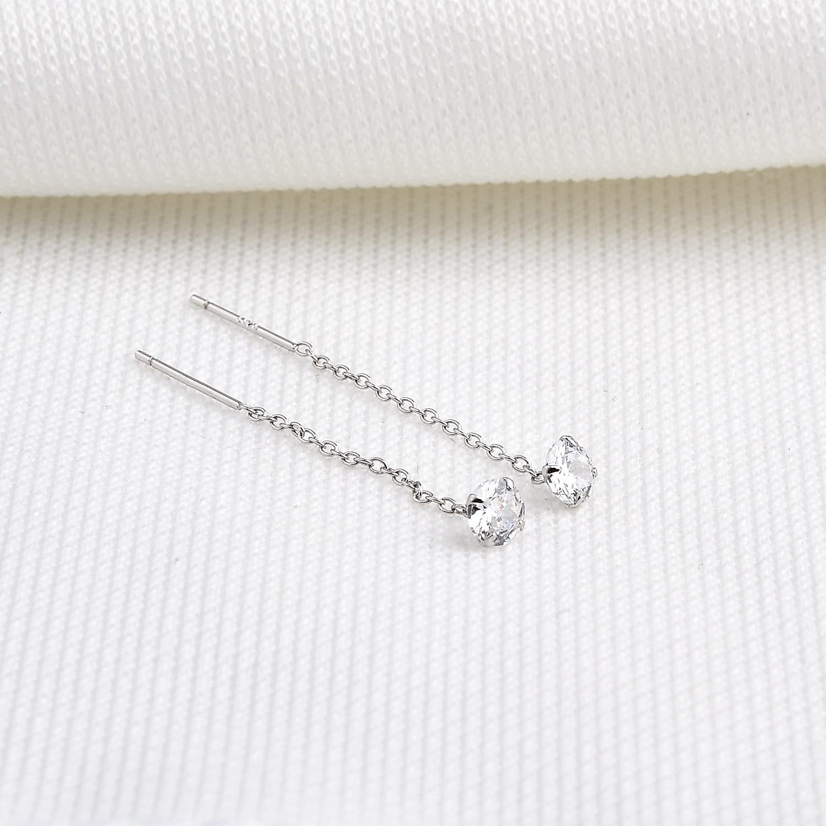 Threader Earrings 925 Silver CZ Drop Pull Through Chain Ear Line Cubic Zirconia Dangle Earrings For Women White
