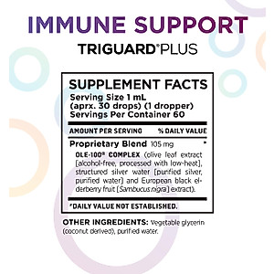 Triguard Plus Concentrate | Colloidal Silver Liquid, Sambucus Elderberry Extract & Olive Leaf Extract, 3-in-1 Liquid Immune Support | Powerful Immune System Booster | Great Taste - 2oz / 60ml