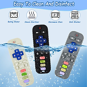 Jkevow Baby Teething Toys, Silicone Teethers Toys for Babies 0-24 Months, Remote Control Shape Baby Teethers Chew Toys, BPA Free Freezable Relief Molars Gums Pain (Black)