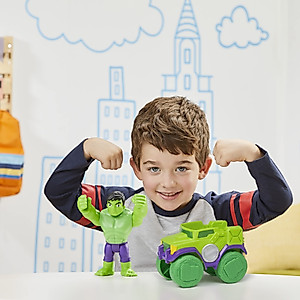 Marvel Spidey and His Amazing Friends Hulk Action Figure and Smash Truck Vehicle, Preschool Toy for Kids Ages 3 and Up