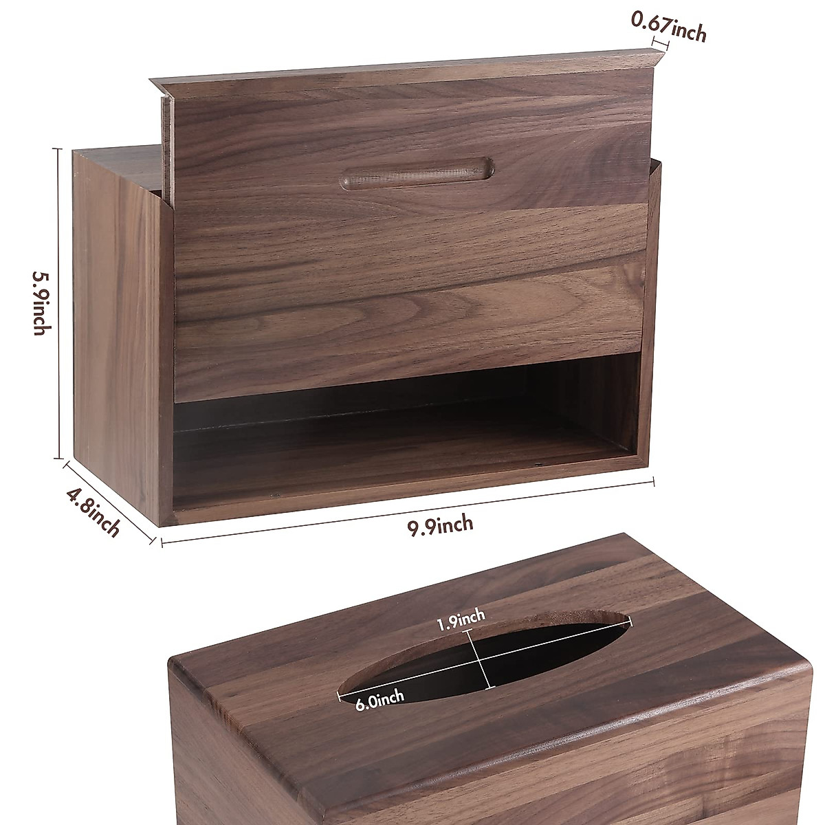 Reviaras Walnut Wood Tissue Box Cover with Slide-Out Bottom - Rectangular for Bathroom, Bedroom, Dinner Table, Office