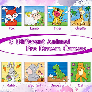 8 Pack Pre Drawn Canvas for Painting, 8" X 8" Cute Animals Painting Canvas Bulk, Art Canvases for Painting for Kids Students School Home, Easter Gifts