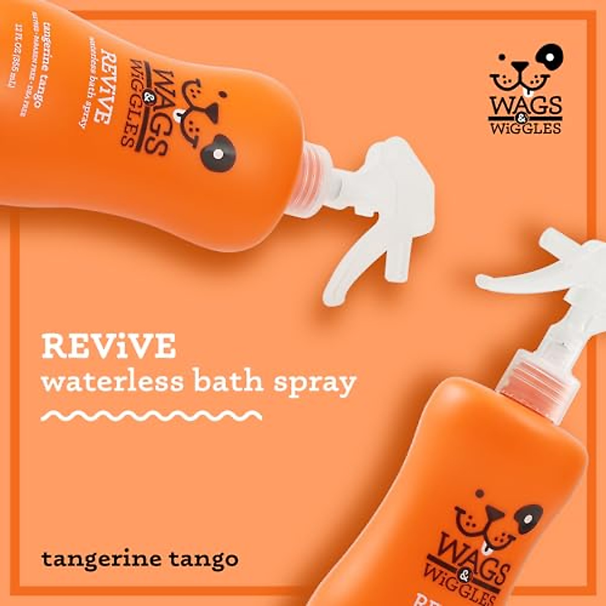 Wags & Wiggles Revive Waterless Bath Spray for Dogs | Waterless Dog Shampoo Dog Spray Dog Deodorizing Spray for Smelly Dogs in Tangerine Tango Scent, 12 oz