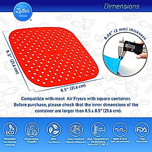 LOTTELI KITCHEN Reusable Silicone Air Fryer Liners 3 Pack with Air Fryer Magnetic Cheat Sheet, Easy Clean Air Fryer Accessories, Non Stick, AirFryer Accessory Parchment Paper Replacement - 8.5" Square