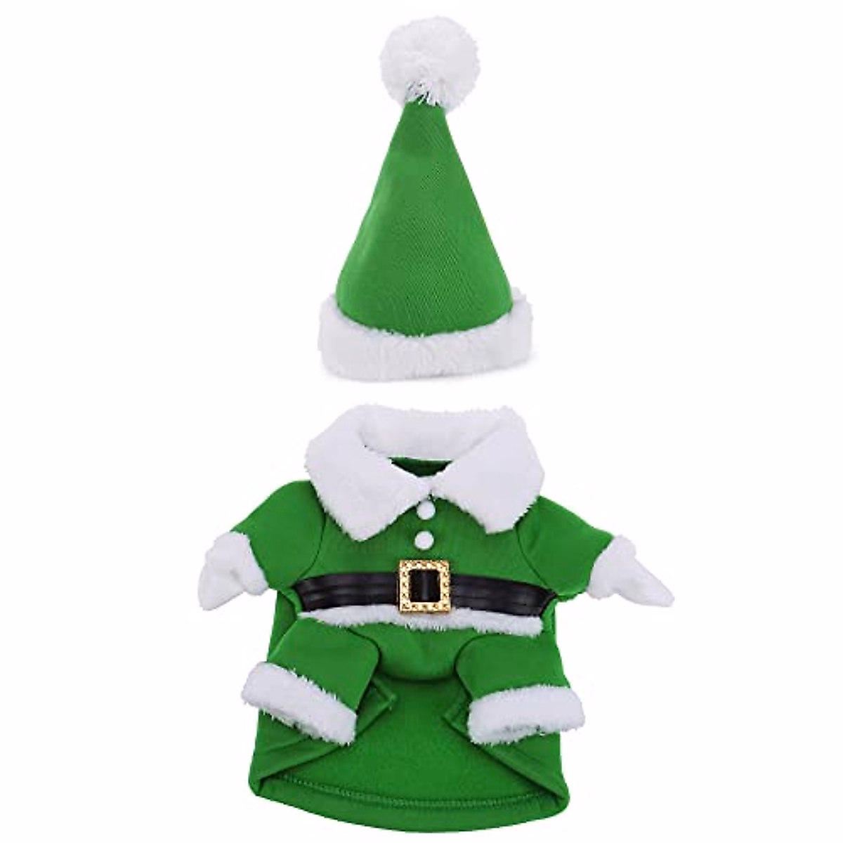 Mogoko Dog Cat Christmas Santa Claus Costume, Funny Pet Cosplay Costumes Suit with Cap, Puppy Fleece Outfits Warm Coat Animal Festival Apparel Clothes Green Size M for Small Breeds Dog