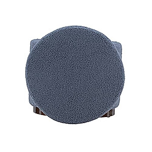 Linon Lexington Blue Sherpa Round Storage Ottoman with Wood Accent