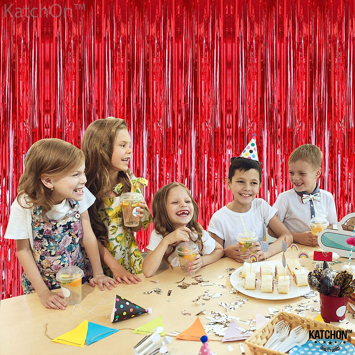 KatchOn, Red Streamers Party Decorations - XtraLarge 3.2x6.5 Feet, Pack of 2 | Red Backdrop for Red Birthday Decorations | Christmas Backdrop, Christmas Decorations | Red Party Decorations, Red Decor