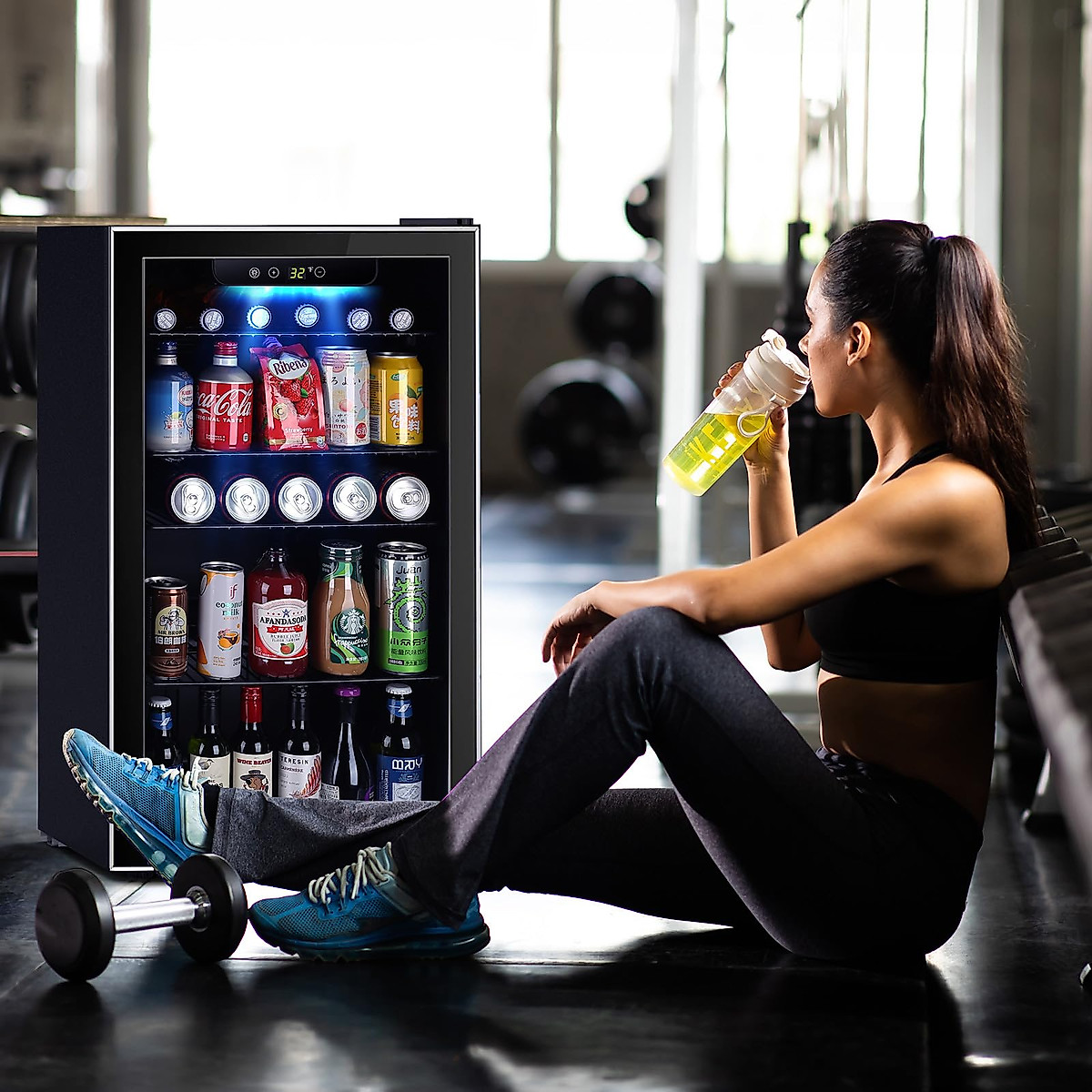 Kndko Mini Beverage Refrigerator and Cooler - 130 Can Mini Fridge with Glass Door, Digital Temperature Control, LED Light, Reversible Door, Perfect for Home, Office, Bar, and Game Room - 3.2 Cu.Ft