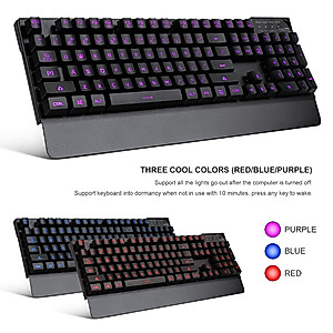 SADES K1 Metal Gaming Keyboard Wired USB 3 Colors Backlight PC Computer Keyboard with 19 Non-Conflict Keys