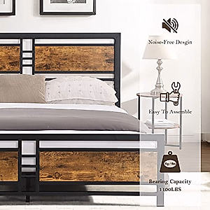 12 Inch Full Size Metal Platform Bed Frame with Wooden Headboard and Footboard, Mattress Foundation, No Box Spring Needed, Large Under Bed Storage, Non-Slip Without Noise(Rustic Brown, Full)