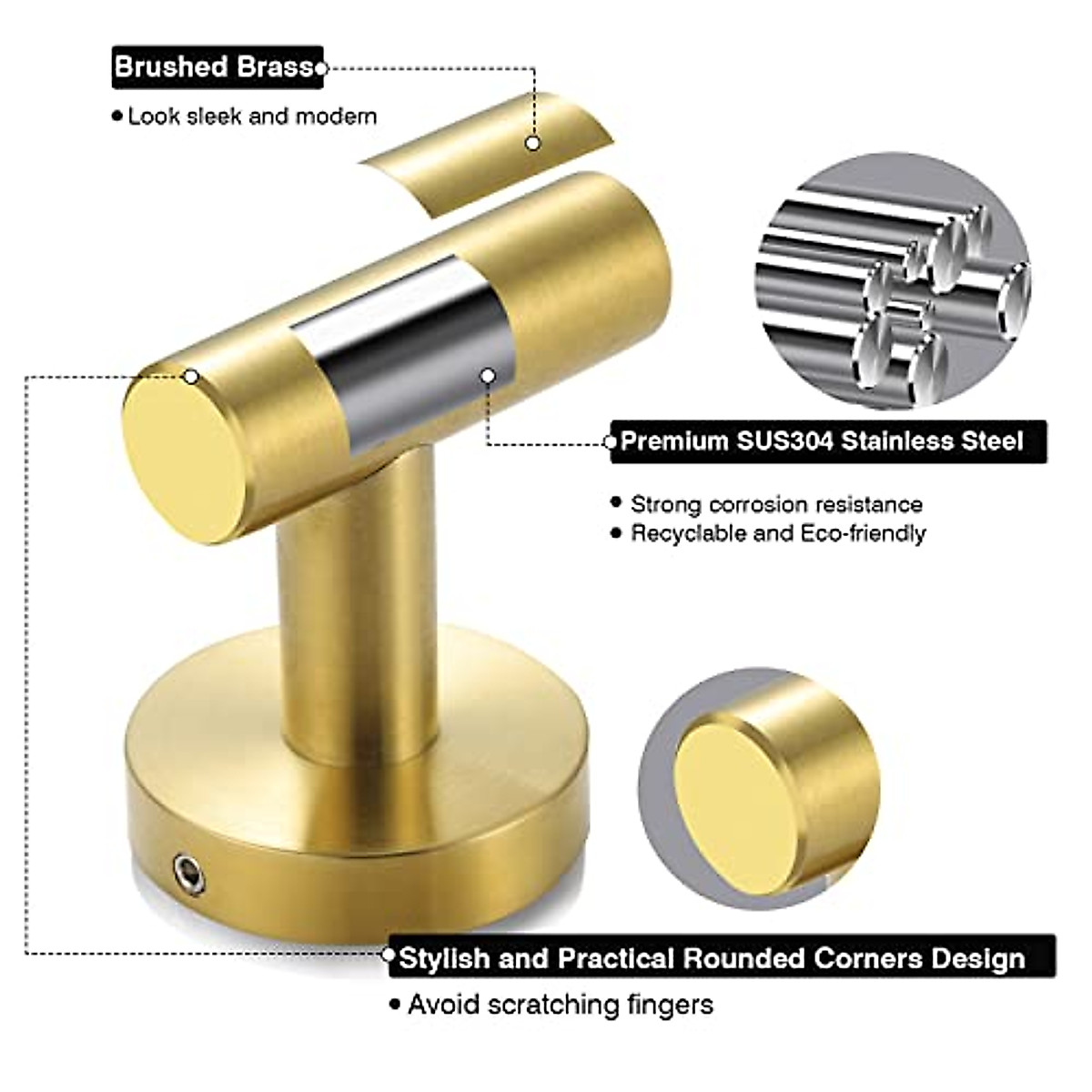 GRANTENOV Bathroom Towel Hooks Hanger Brushed Gold SUS304 Stainless Steel Brushed Brass Heavy Duty Robe Clothes Coat Hooks Holder for Shower Kitchen Garage Laundry Room Hotel Wall Mounted,4-Pack