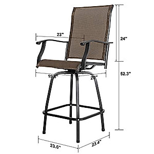 Nuu Garden Outdoor Swivel Bar Stools Set of 2, All-Weather Textilene Bar Height Patio Chairs with Armrests for Balcony and Sunroom, Black and Brown