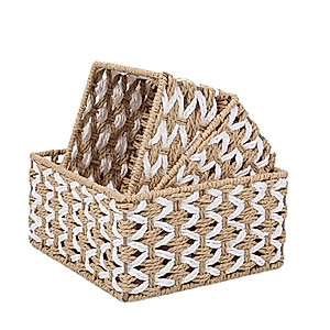 Storage Baskets Set 3 -Stackable Woven Basket Paper Rope Organizing Baskets Set Handmade Decorative Home Storage Bin for Makeup/Closet/Bathroom/Bedroom (off white)