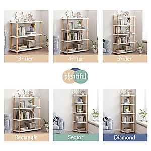 IOTXY 5-Tier Wooden Shelf Bookcase - Modern Open Bookshelf, Free Standing Storage Rack, Multifunctional Display Stand for Home and Office, White, Rectangle