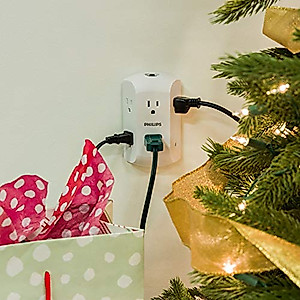 PHILIPS 6-Outlet Extender with Resettable Circuit Breaker, Grounded Adapter, Multi Outlet Wall Charger, Side Access, Space Saving Design, Wall Tap, White, SPS1460WH/37