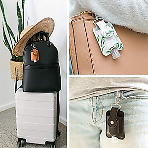 VENTURED LIVING Hand Sanitizer Holder Keychain Set of 2 - Premium Vegan Leather & Leakproof Empty Hand Sanitizer Bottles - Mini Travel Hand Sanitizer Keychain Holder for Backpack & Purse (Black & Tan)