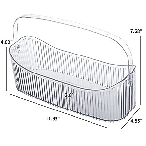 Yesesion Plastic Storage Organizer Basket with Handle, Bathroom Decor Holder for Cup, Beauty Products, Skincare, Perfume, Shower Caddy, Large Box for Toilet, Kitchen, Shelf, Cabinet, Vanity (Clear)
