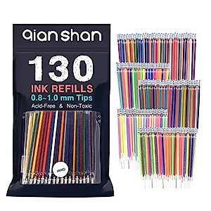 130 Colors Gel Pen Refills - Glitter Metallic Pastel Fluorescence Neon, Pen Ink Refills for Adult Coloring Books, Scrapbooking, Drawing