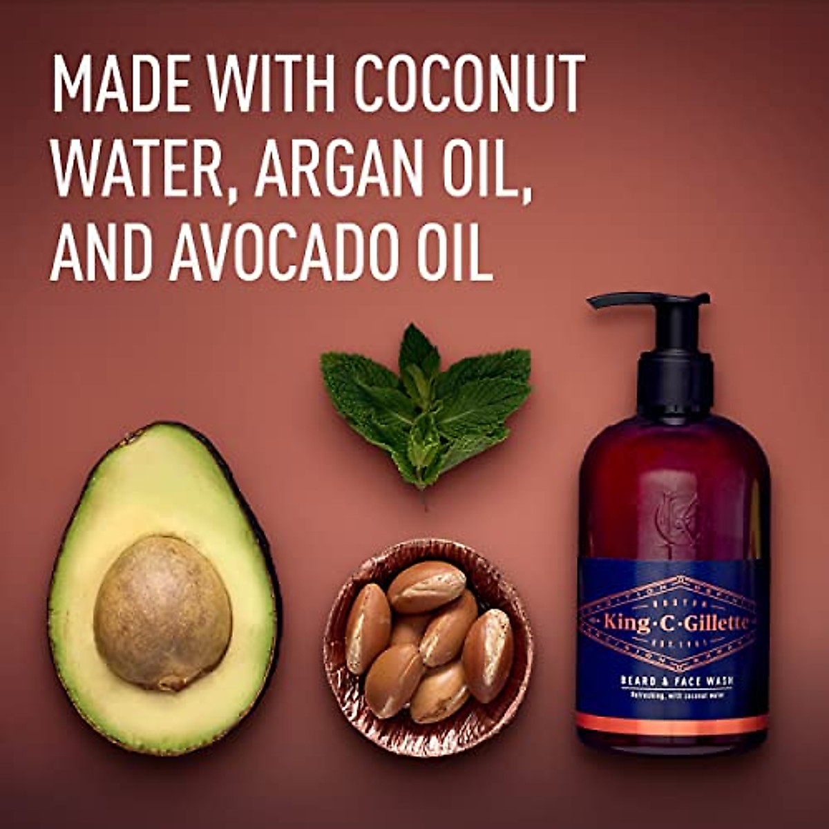 King C. Gillette Beard Wash, Mens Face Wash, 11 oz, Infused with Argan Oil and Avocado Oil to Cleanse Hair and Skin