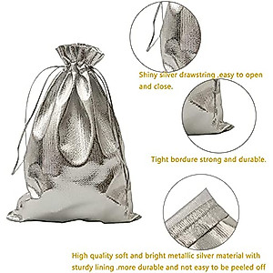 BEAVOING Pack of 50 5"x 7" Heavy Duty Silver Drawstring Organza Jewelry Pouches Wedding Party Christmas Favor Gift Candy Chocolate Bags(Silver, 5"x 7")