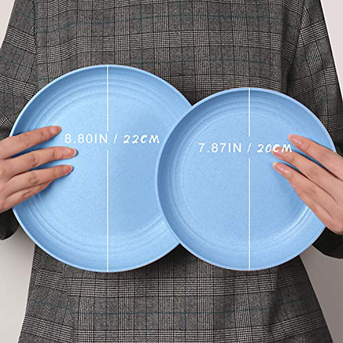shopwithgreen Wheat Straw Reusable Dinner Plates, Camping Outdoor Plates Sets, for Kitchen, Dorm Room, Microwave Dishwasher Safe, Unbreakable and Lightweight, 8.8 Inch, 4 PCS