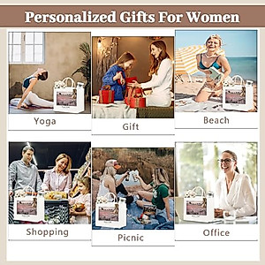 Adoryoung Monogram Personalized Initial Tote Bags for Women, Personalized Initial Monogram Canvas Tote Bag, Bride Shower Tote Gift Wifey Bag for Wedding Day Oil Painting Beach Bag with Zipper Pocket