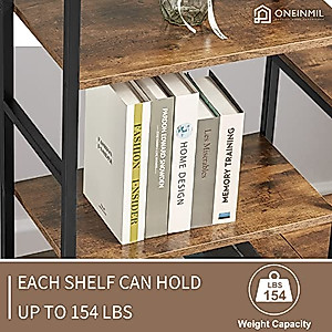 oneinmil Triple Wide 5-Tier Bookshelf with 2 Drawers, Rustic Etagere Book Shelves Display Shelf for Home Office, Industrial Style Wood and Metal Bookshelf in Living Room, Study, Bedroom (Brown)