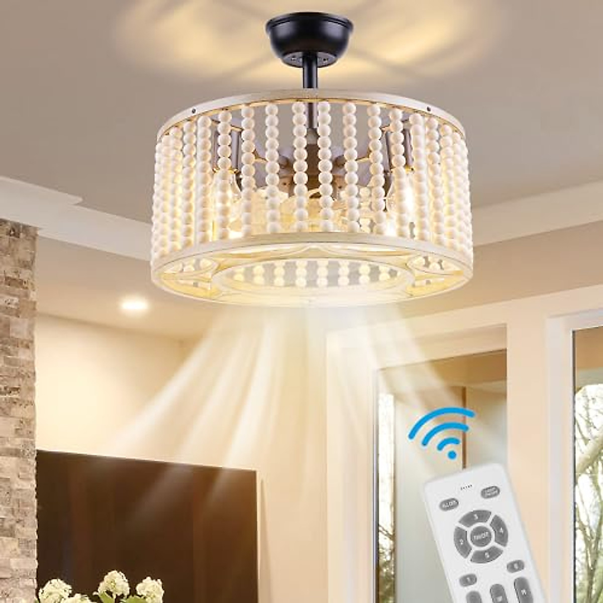 Flanagan 20 inch Boho Ceiling Fan with Lights, Modern Enclosed Design, Caged Fan, Remote Control, for Living Room, Bedroom, Kitchen