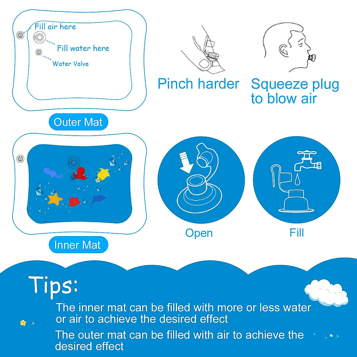 Marysay Tummy Time Mat Pink Infant Toys 3 4 5 6 7 8 9 Months Baby Gift Tummy Time Water Mat Inflatable Baby Play Mat for Newborn Girls