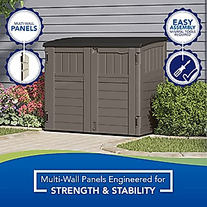 Suncast 4' x 2' Horizontal Storage Shed - Natural Wood-Like Outdoor Storage for Trash Cans and Yard Tools - All-Weather Resin Material, Hinged Lid Design and Reinforced Floor - Stoney